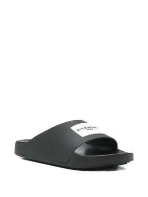 Givenchy Black Logo Detail Open Toe Flat Sole Slides - Multicolor