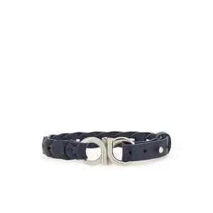 FERRAGAMO Gancini Braided Leather Bracelet - Blue