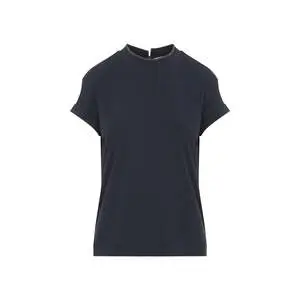 Brunello Cucinelli Cotton T-shirt With Pearl Embellishment - Blue