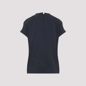 Brunello Cucinelli Cotton T-shirt With Pearl Embellishment - Blue