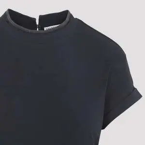 Brunello Cucinelli Cotton T-shirt With Pearl Embellishment - Blue