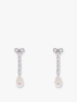 SELF-PORTRAIT Bow Drop Earrings With Faux Pearl - Silver