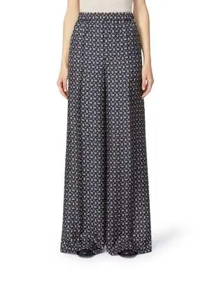 Max Mara Printed Silk Twill Wide Leg Trousers - Multicolor