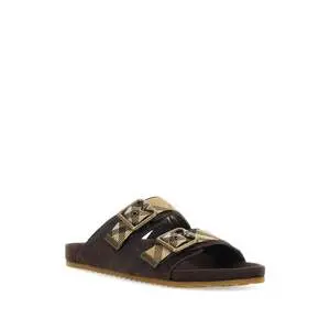 Burberry Check Pattern Buckled Sandals - Brown