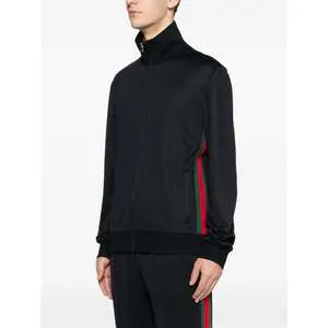 Gucci High Neck Zip Up Track Jacket With Striped Detail