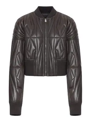 Moncler Geometric Quilted Leather Bomber Jacket - Multicolor
