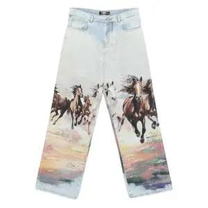 Amiri Denim Wide-leg Printed Jeans - Blue