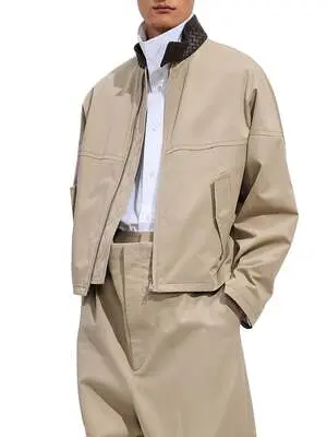 Bottega Veneta Cotton Blouson Jacket With Woven Leather Collar