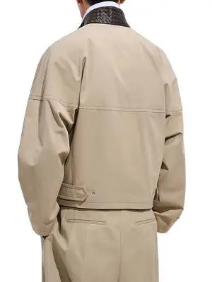 Bottega Veneta Cotton Blouson Jacket With Woven Leather Collar