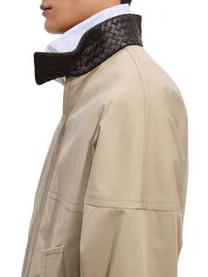 Bottega Veneta Cotton Blouson Jacket With Woven Leather Collar