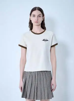 Moncler MONCLER Embroidered Cotton Jersey Ringer T-Shirt Cream