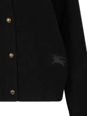 Burberry Cashmere Crewneck Cardigan With Equestrian Knight Motif - Black