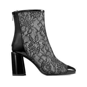 JIMMY CHOO Lace Paneled Block Heel Boots - Black
