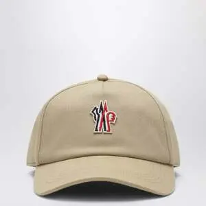 Moncler Cotton Baseball Cap With Logo Patch - Cream