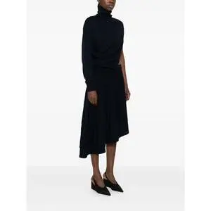 Alaïa Virgin Wool Turtleneck Dress With Asymmetrical Hem