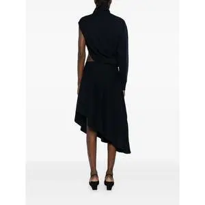 Alaïa Virgin Wool Turtleneck Dress With Asymmetrical Hem