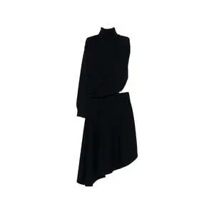Alaïa Virgin Wool Turtleneck Dress With Asymmetrical Hem - Blue