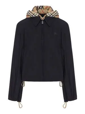 Burberry Cropped Technical Jacket With Hood And Check Detail