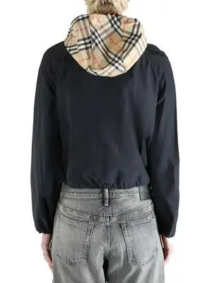 Burberry Cropped Technical Jacket With Hood And Check Detail