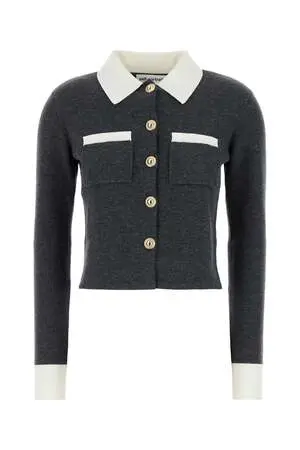 SELF-PORTRAIT Dark Grey Stretch Wool Blend Cardigan - Gray