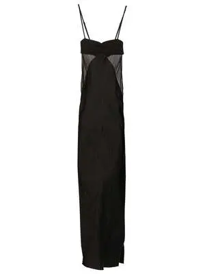 Rick Owens Combo Long Satin Dress With Sheer Panels - Black