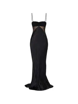Rick Owens Combo Long Satin Dress With Sheer Panels - Black