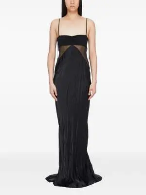 Rick Owens Combo Long Satin Dress With Sheer Panels - Black