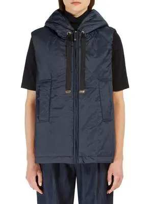 Max Mara Padded Vest With Hood In Waterproof Canvas - Multicolor