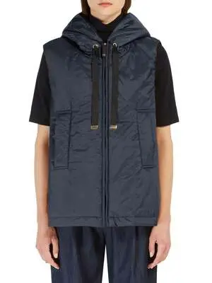 Max Mara Padded Vest With Hood In Waterproof Canvas - Multicolor