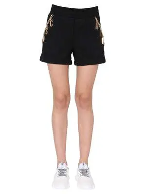 Moschino Smile Quilted Bermuda Shorts With Chain Detail - Black
