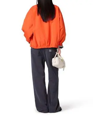 Miu Miu Cotton Poplin Bomber Jacket With Logo - Orange