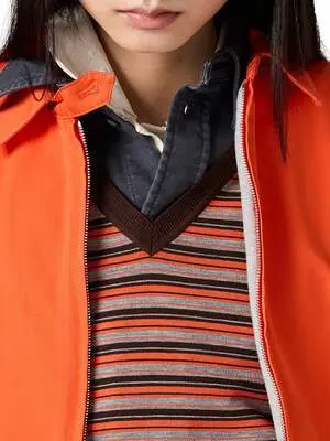 Miu Miu Cotton Poplin Bomber Jacket With Logo - Orange