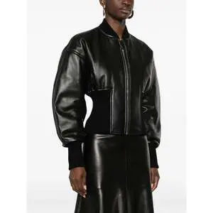 Alaïa Leather Jacket With Rib-knit Trims