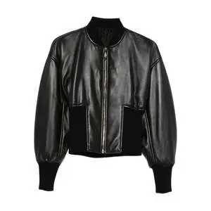 Alaïa Leather Jacket With Rib-knit Trims - Black