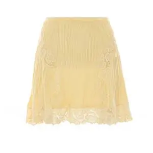SELF-PORTRAIT Pointelle Knit Mini Skirt With Lace Details - Yellow