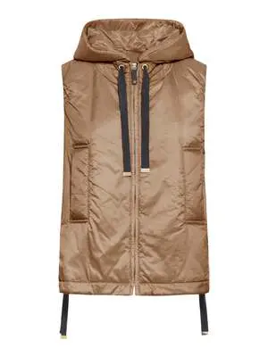 Max Mara Padded Vest With Hood In Waterproof Canvas - Brown
