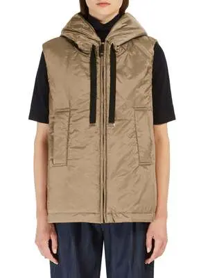 Max Mara Padded Vest With Hood In Waterproof Canvas - Multicolor