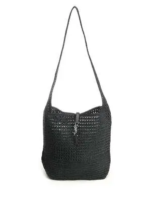 Saint Laurent Le 5 À 7" Crochet Raffia Tote Bag - Black
