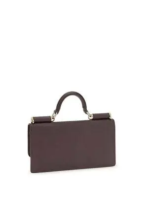 Dolce & Gabbana Laminated Calfskin Phone Bag With Dg Logo - Brown