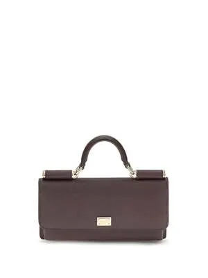 Dolce & Gabbana Laminated Calfskin Phone Bag With Dg Logo - Brown