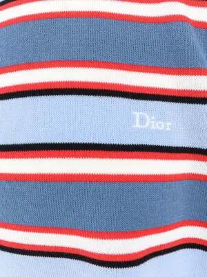 Dior Cotton Sweater With Striped Pattern And Embroidered Logo - Multicolor