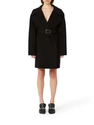 Sportmax Short Wool Coat With Belt Detail - Black