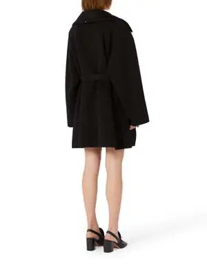 Sportmax Short Wool Coat With Belt Detail - Black