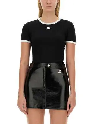 COURREGES Slim Fit T-shirt With Logo - Black