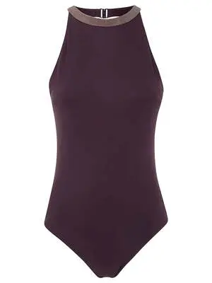 Brunello Cucinelli Embellished Halterneck One-piece Swimsuit - Brown