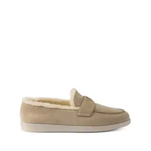Prada PRADA Suede Shearling Lined Loafers Cream