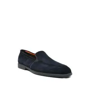 Santoni Navy Suede Slip-on Loafers - Blue