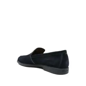 Santoni Navy Suede Slip-on Loafers - Blue