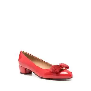 FERRAGAMO Patent Leather Braided Trim Block Heel Pumps
