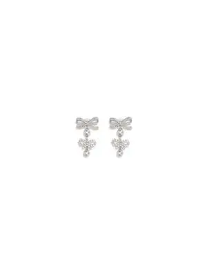 SELF-PORTRAIT Self-Portrait Double Bow Pearl Drop Earrings Silver